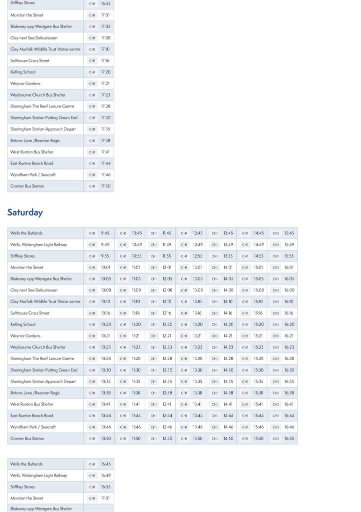 CoastLiner & CoastHopper Norfolk Coast Timetable 2025 - LoveNorfolk