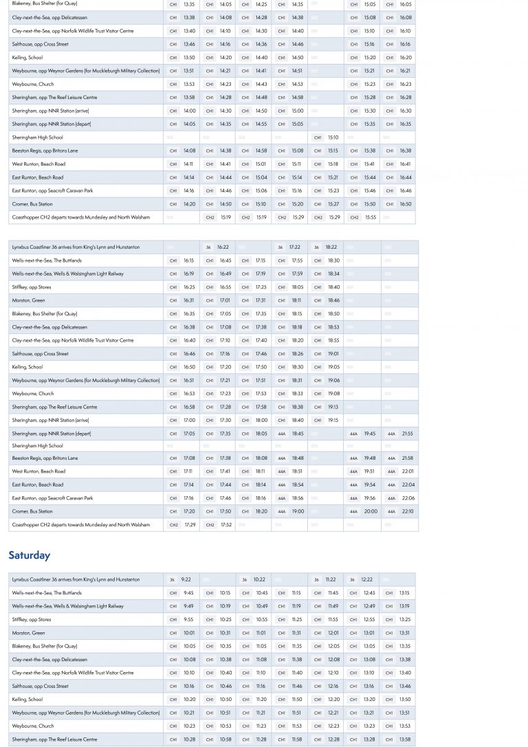 CoastLiner & CoastHopper Norfolk Coast Timetable 2025 - LoveNorfolk