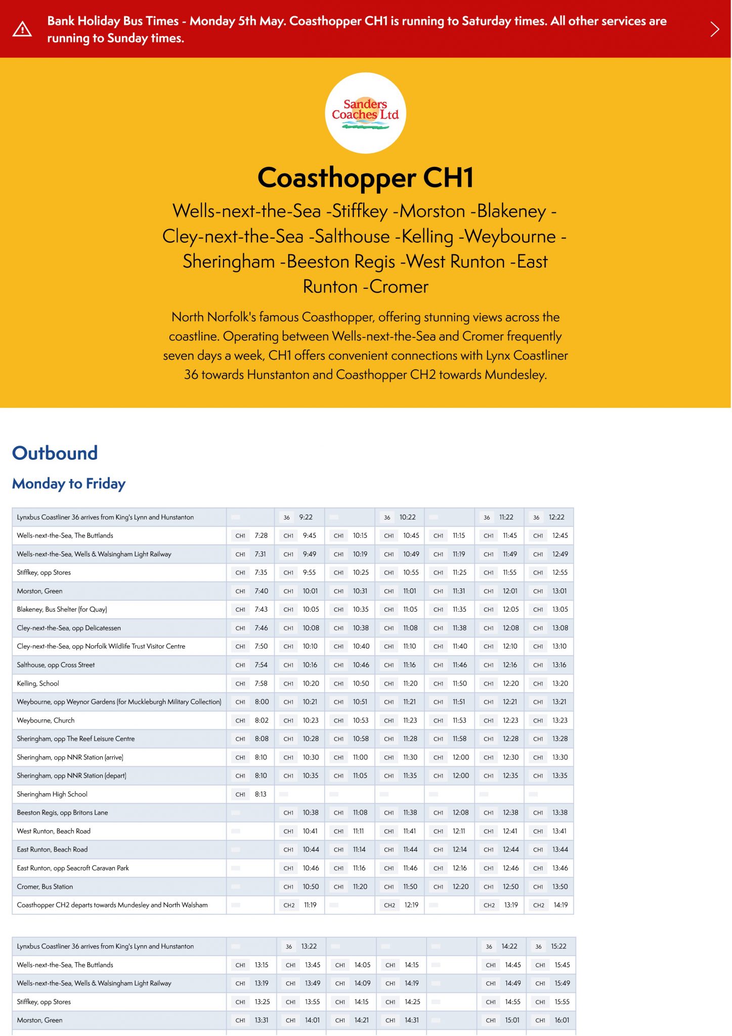 CoastLiner & CoastHopper Norfolk Coast Timetable 2025 - LoveNorfolk