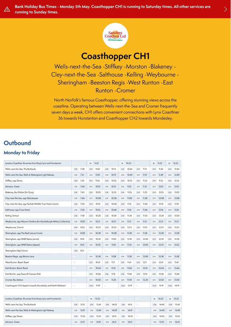 CoastLiner & CoastHopper Norfolk Coast Timetable 2025 - LoveNorfolk