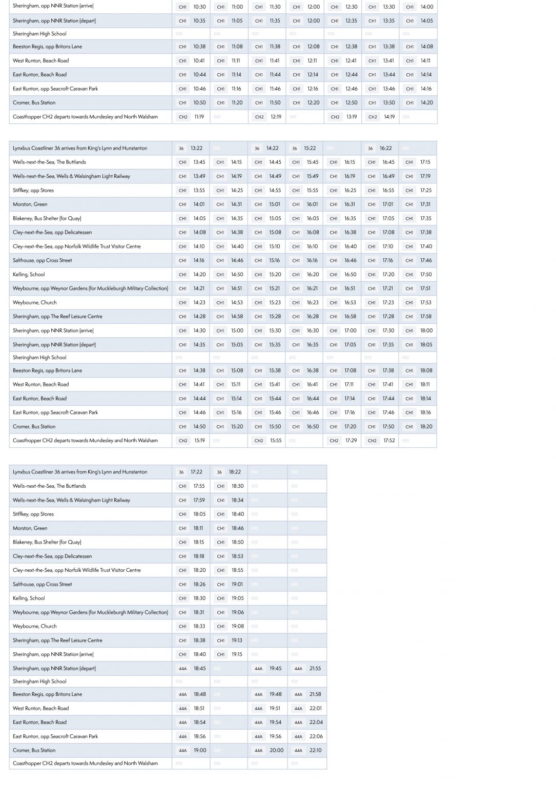 CoastLiner & CoastHopper Norfolk Coast Timetable 2025 - LoveNorfolk