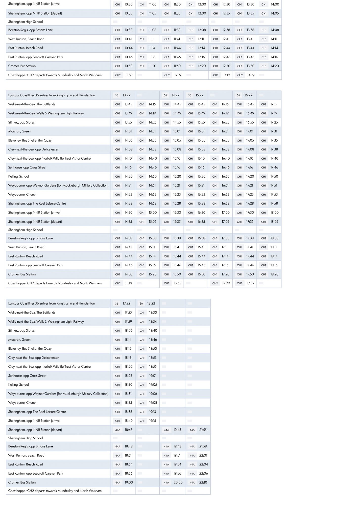 CoastLiner & CoastHopper Norfolk Coast Timetable 2025 - LoveNorfolk