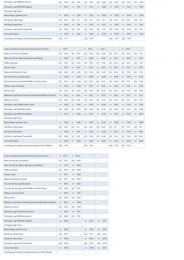 CoastLiner & CoastHopper Norfolk Coast Timetable 2025 - LoveNorfolk