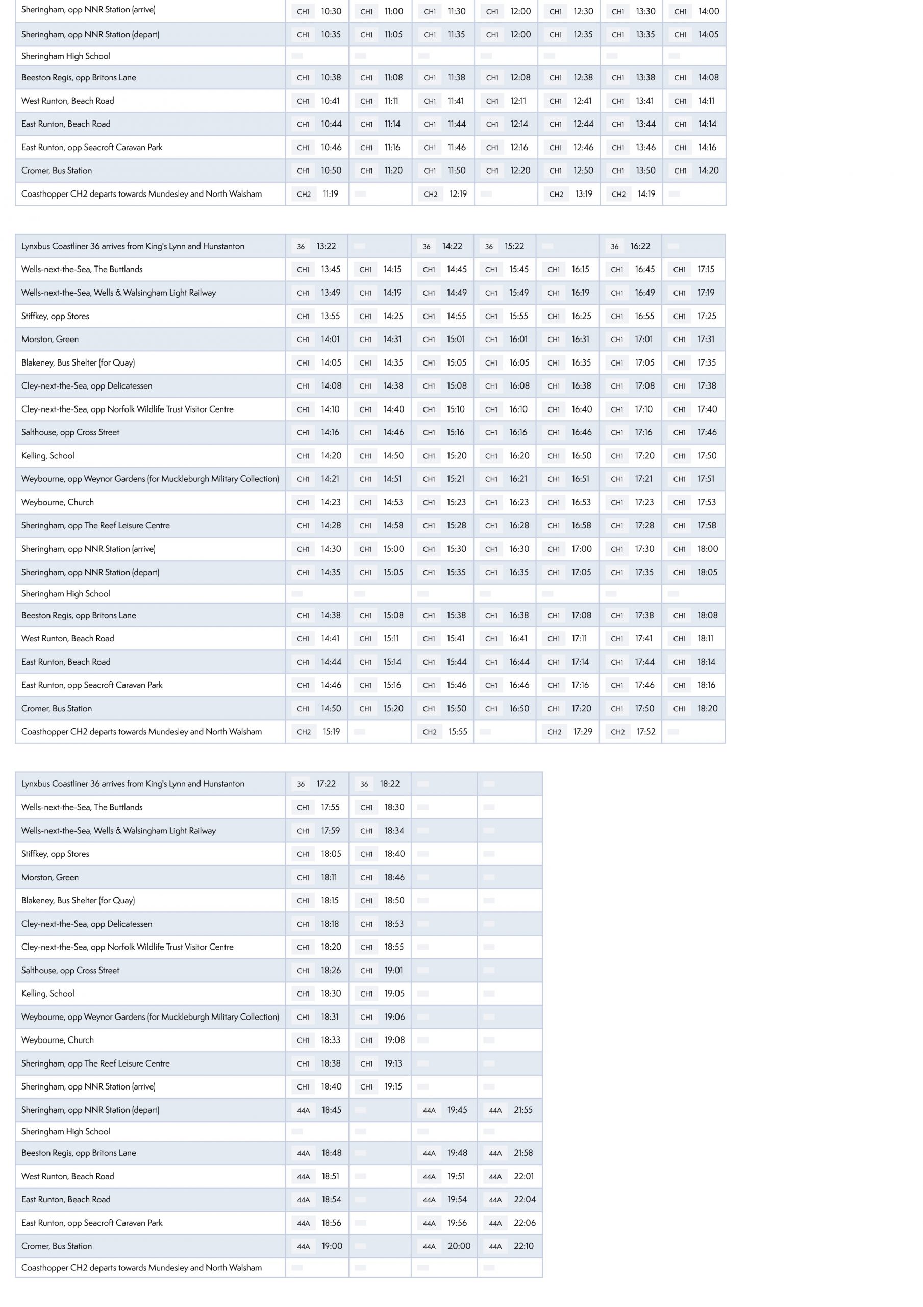 CoastLiner & CoastHopper Norfolk Coast Timetable 2025 - LoveNorfolk