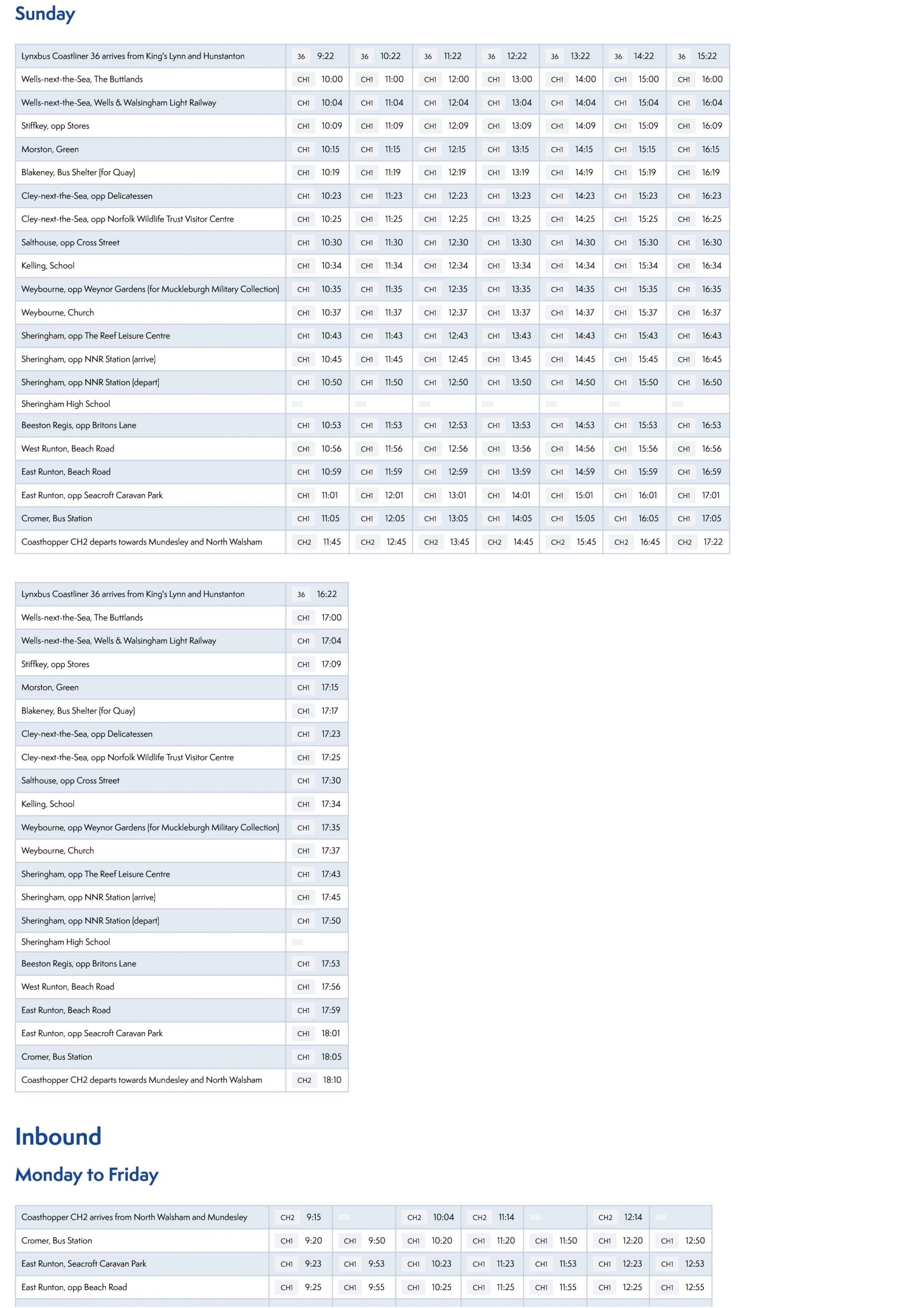 CoastLiner & CoastHopper Norfolk Coast Timetable 2025 - LoveNorfolk