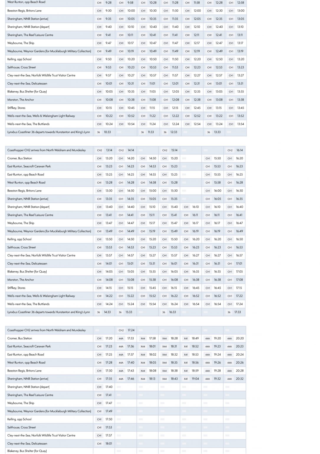 CoastLiner & CoastHopper Norfolk Coast Timetable 2025 - LoveNorfolk