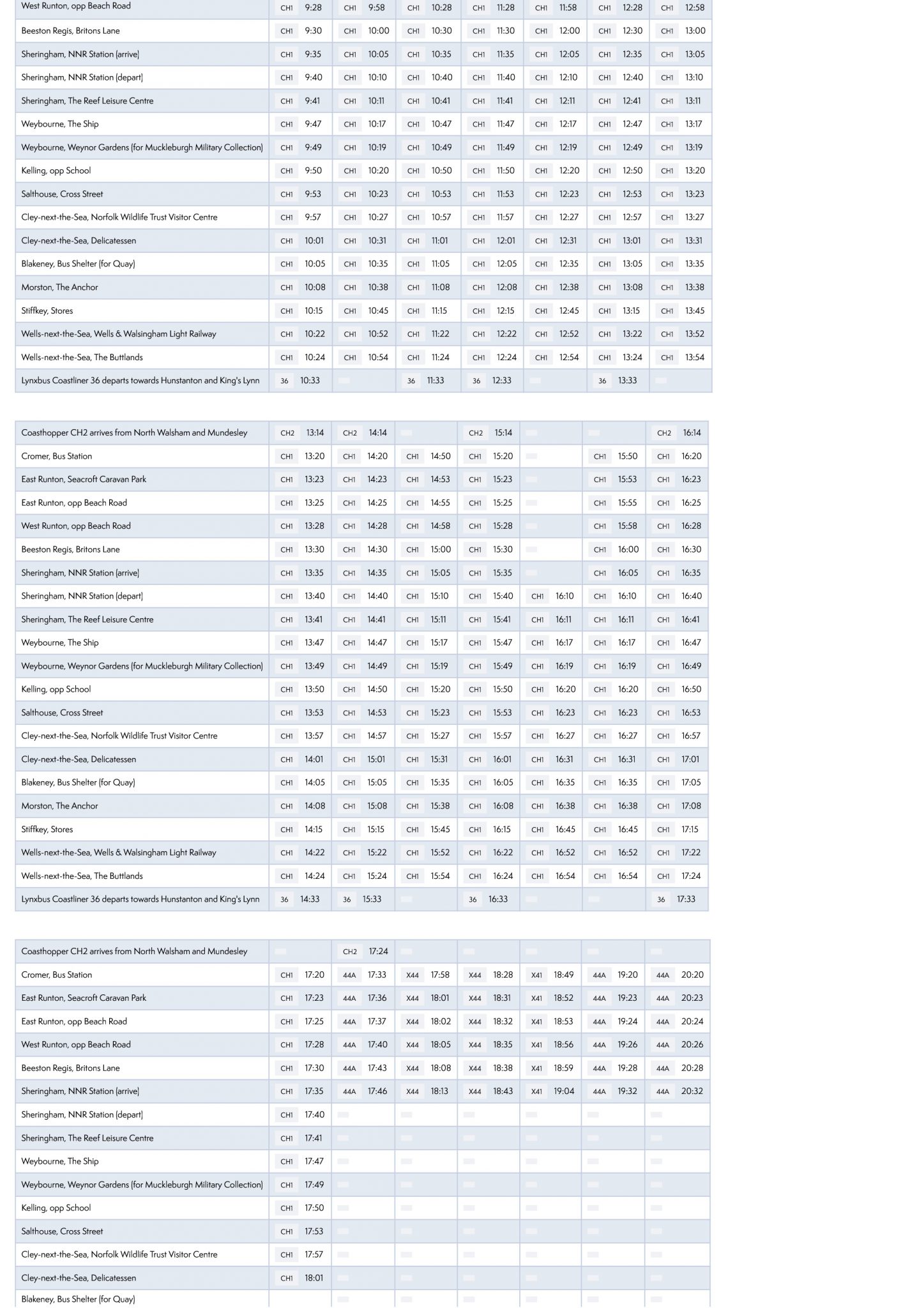 CoastLiner & CoastHopper Norfolk Coast Timetable 2025 - LoveNorfolk