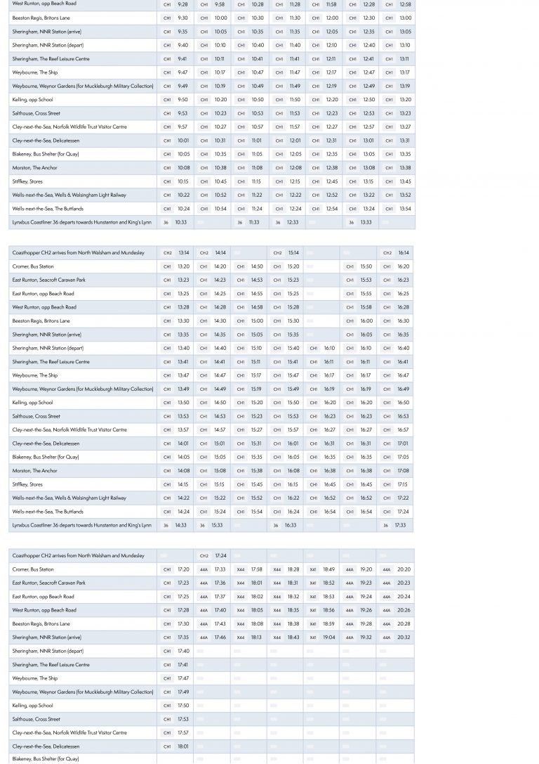 CoastLiner & CoastHopper Norfolk Coast Timetable 2025 - LoveNorfolk