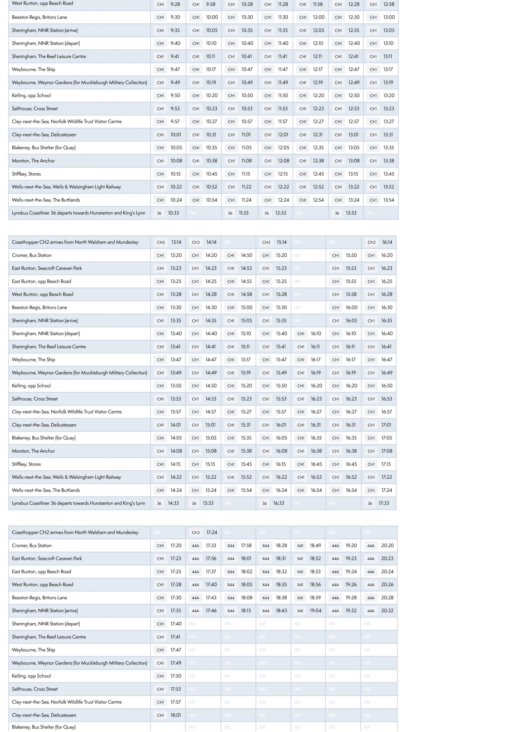CoastLiner & CoastHopper Norfolk Coast Timetable 2025 - LoveNorfolk
