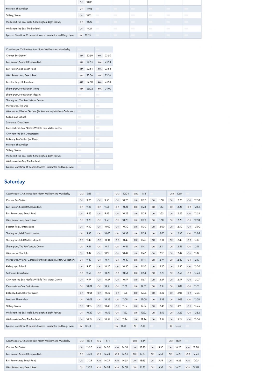 CoastLiner & CoastHopper Norfolk Coast Timetable 2025 - LoveNorfolk