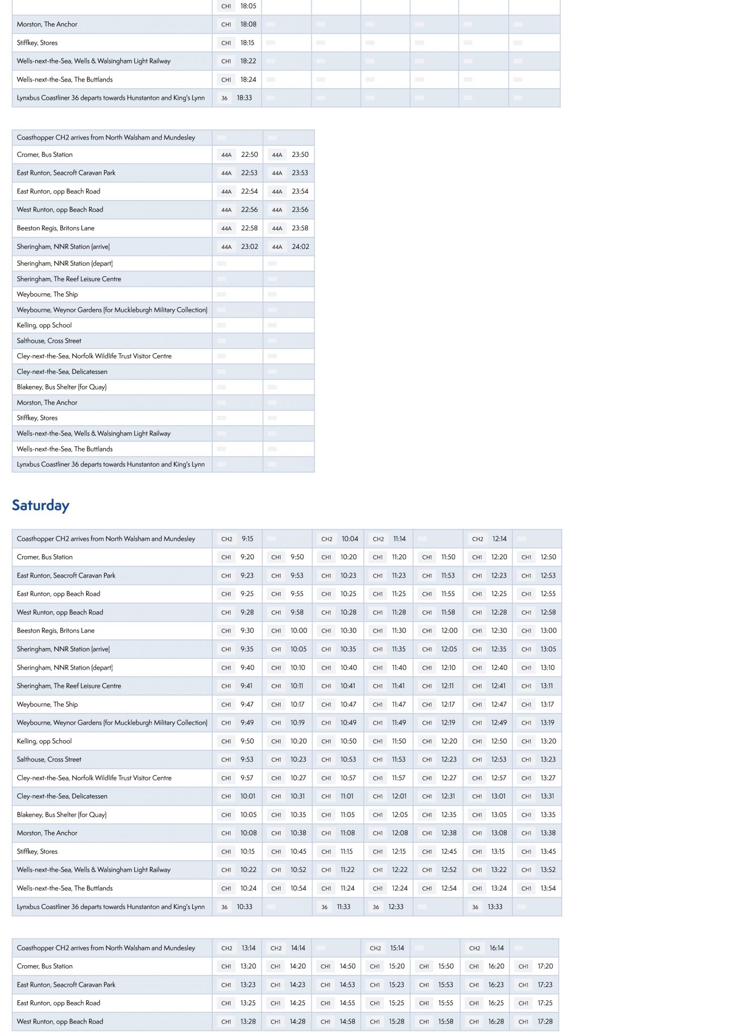 CoastLiner & CoastHopper Norfolk Coast Timetable 2025 - LoveNorfolk