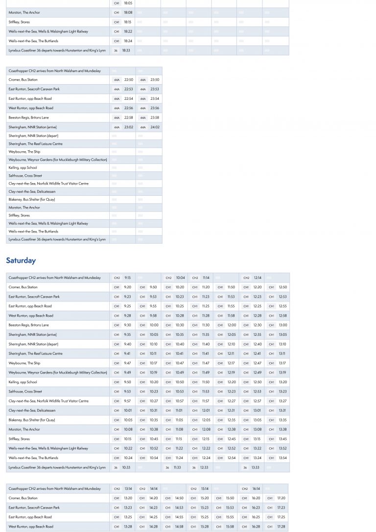 CoastLiner & CoastHopper Norfolk Coast Timetable 2025 - LoveNorfolk