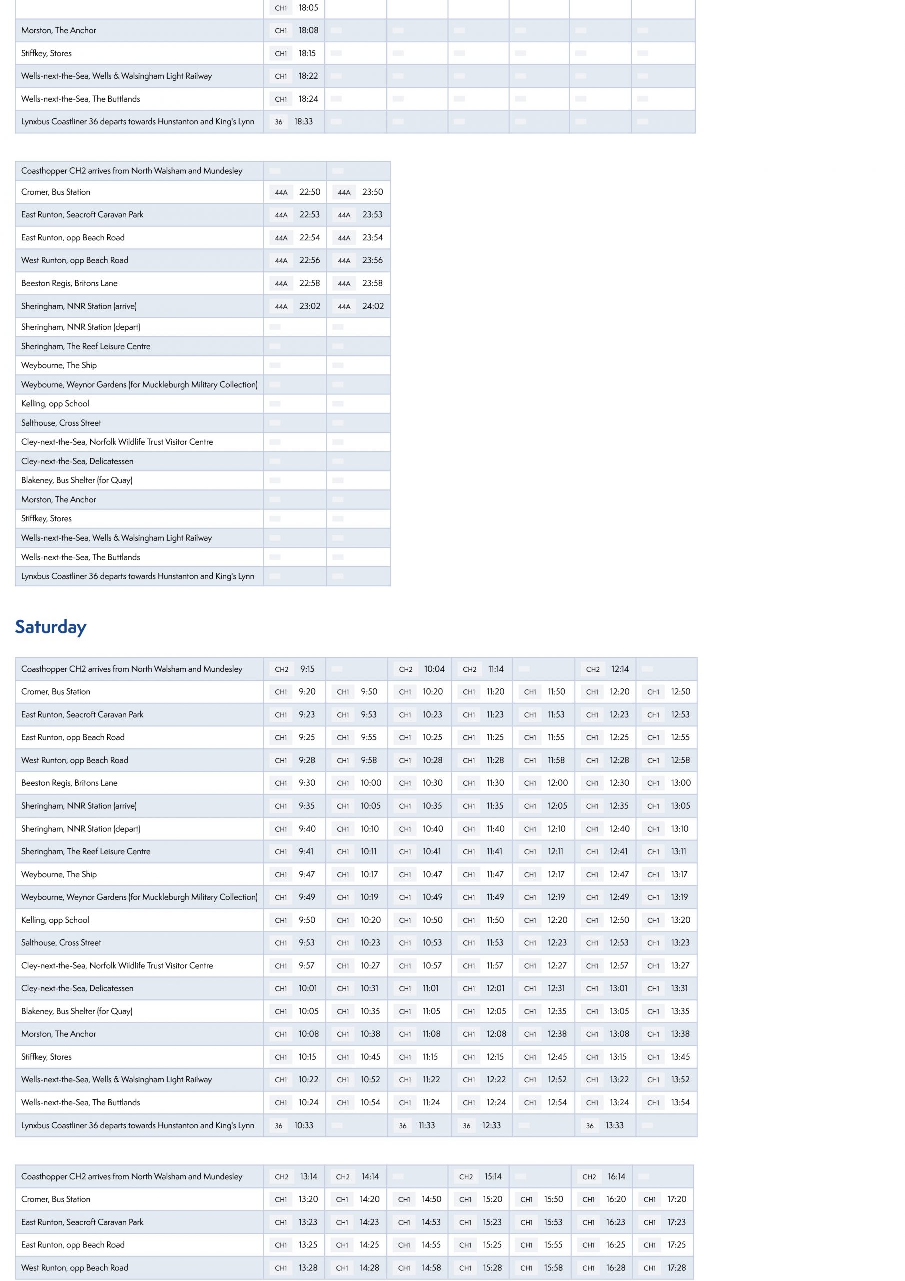 CoastLiner & CoastHopper Norfolk Coast Timetable 2025 - LoveNorfolk