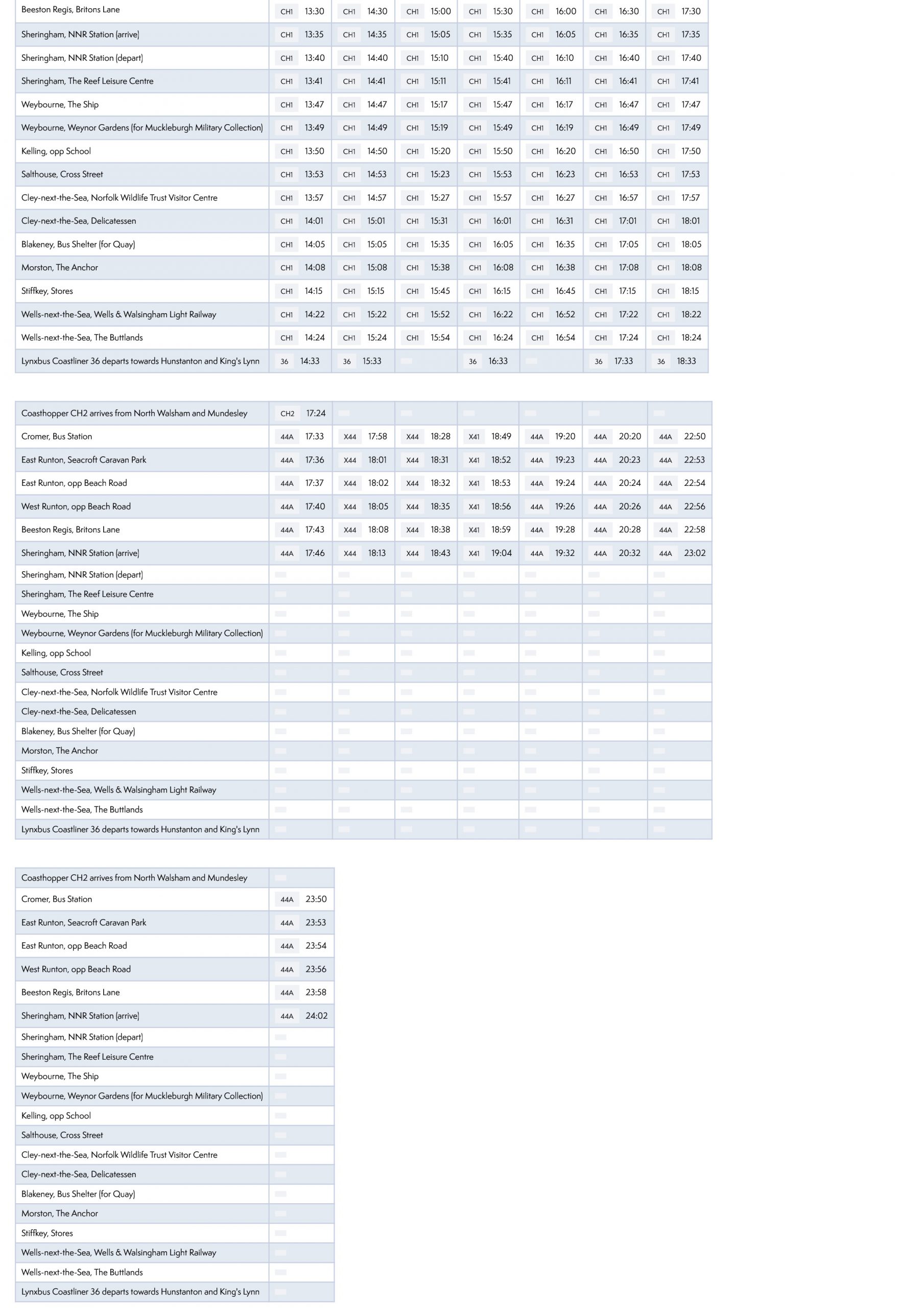 CoastLiner & CoastHopper Norfolk Coast Timetable 2025 - LoveNorfolk