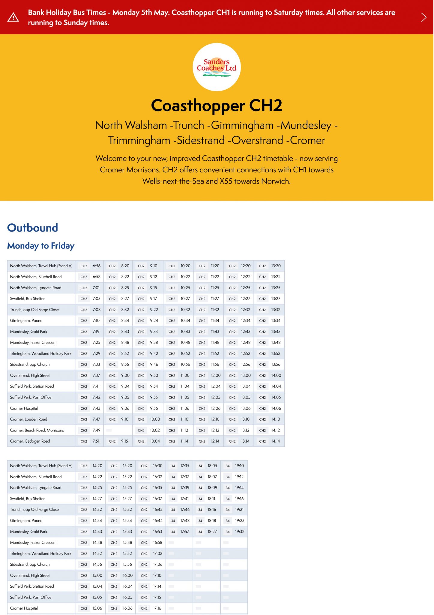 CoastLiner & CoastHopper Norfolk Coast Timetable 2025 - LoveNorfolk