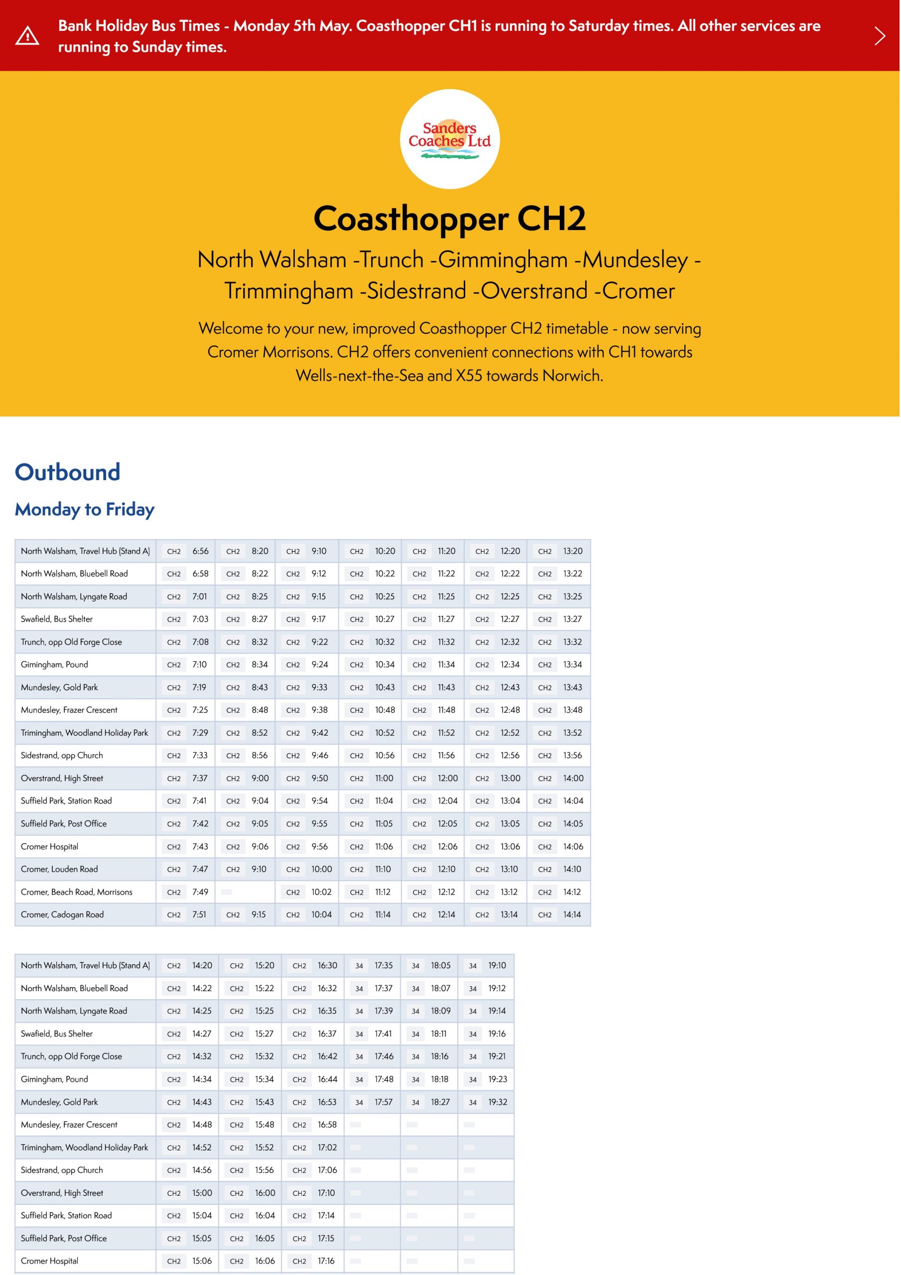 CoastLiner & CoastHopper Norfolk Coast Timetable 2025 - LoveNorfolk
